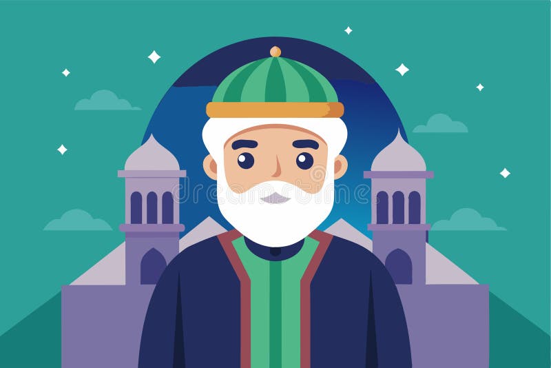 An Imam with a Long Beard and Traditional Attire Stands Against a ...