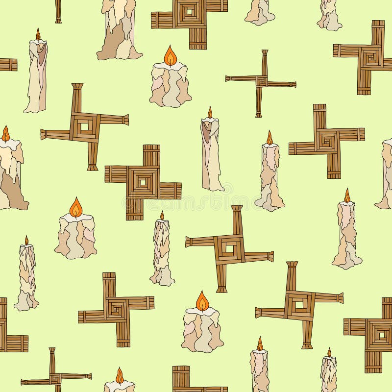 Imbolc Seamless with Candles and Brigid Cross Stock Illustration ...