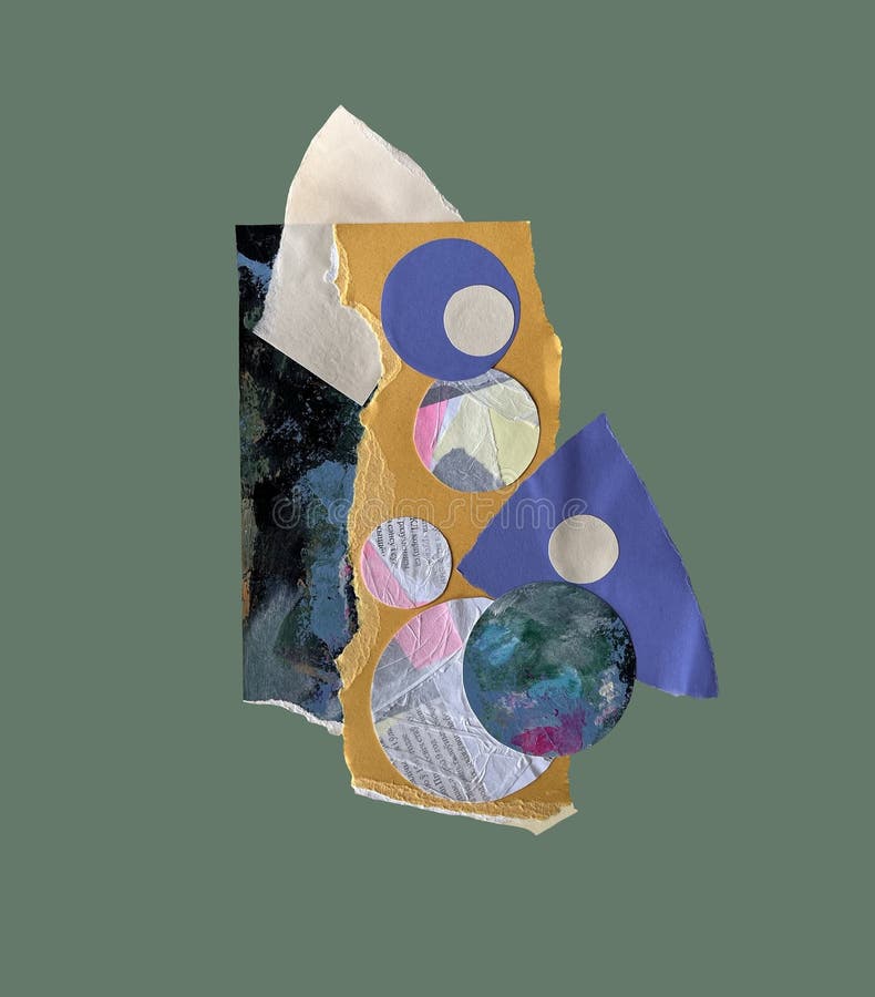 Abstract Paper Collage of Sea Color with Torn Figures and Circles Stock ...