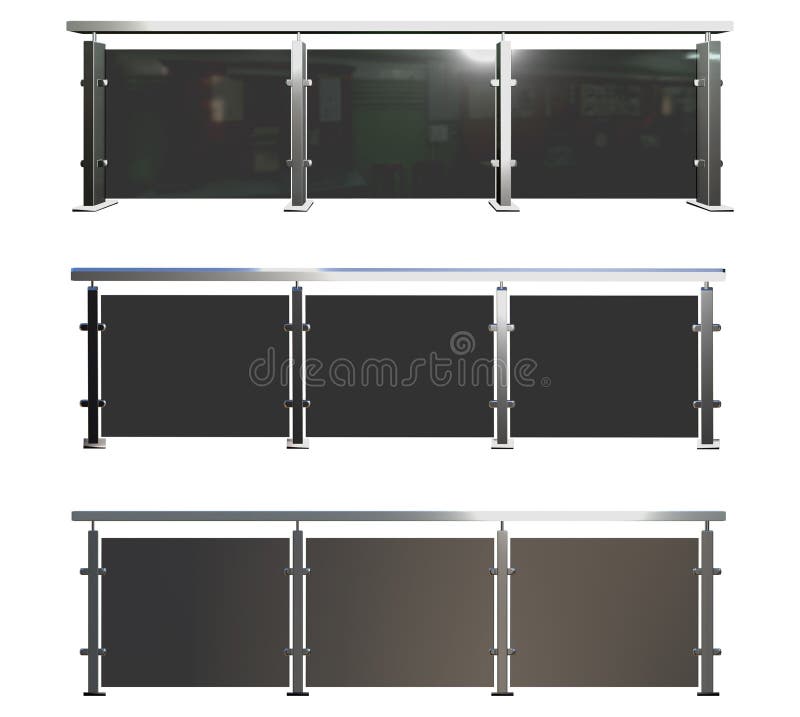 Realistic Glass and Metal Balcony Railings, Wire Fence, Transparent ...