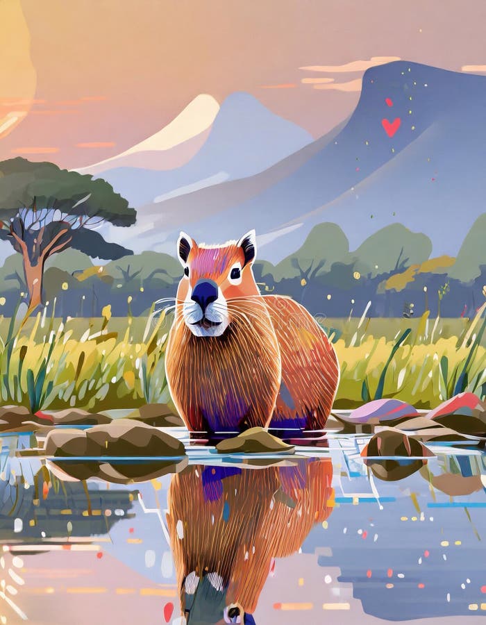 Cute Animal Capybara. Bright Drawing Illustration with Rough ...