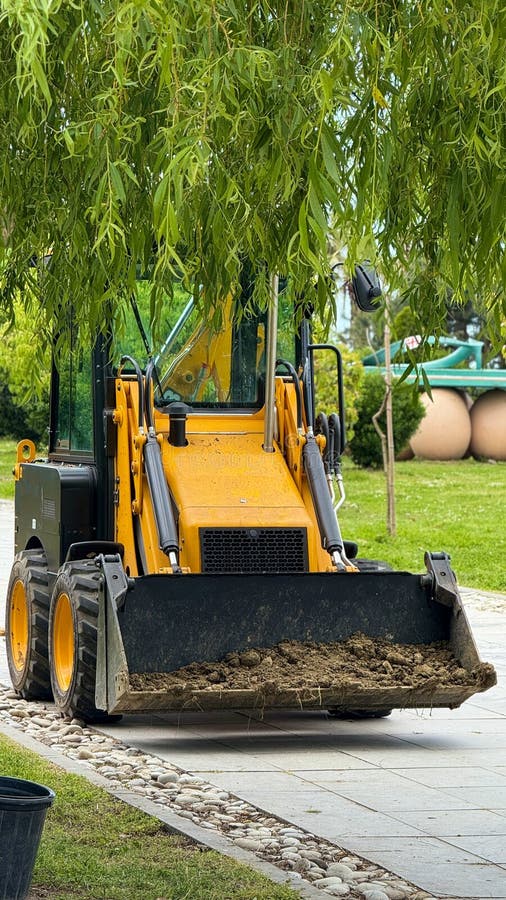 Compact Skid Steer Loader in Garden Setting Stock Photo - Image of dirt ...