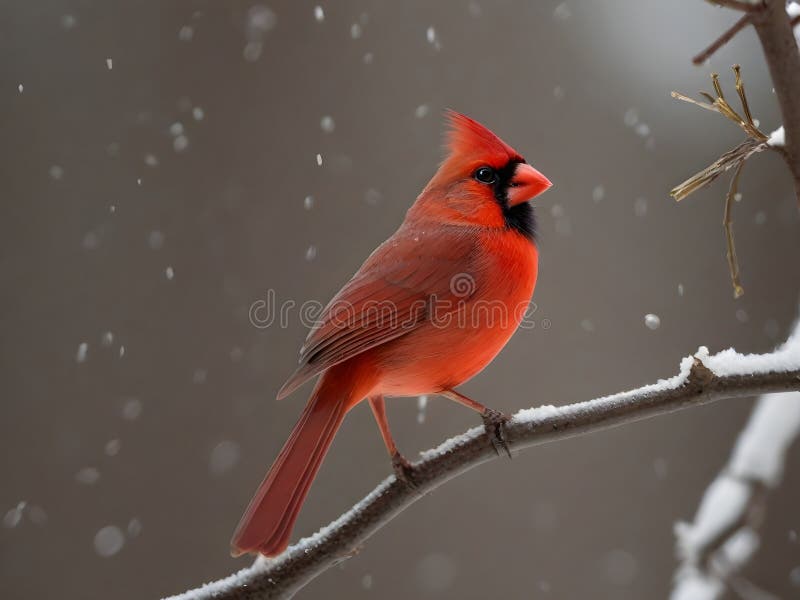 The Redbird Cardiinal Sitting on a Branch in the Winter Day Stock Image ...