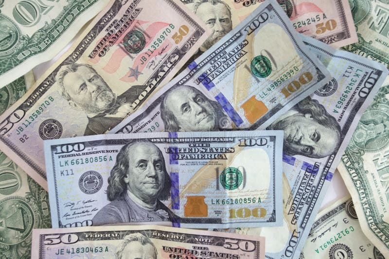 United States Currency Background Hundreds and Fifties Stock Image ...