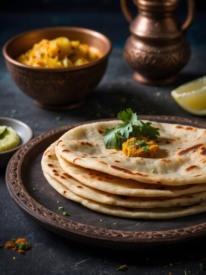 Potato-stuffed Indian Flatbread. Stock Illustration - Illustration of ...