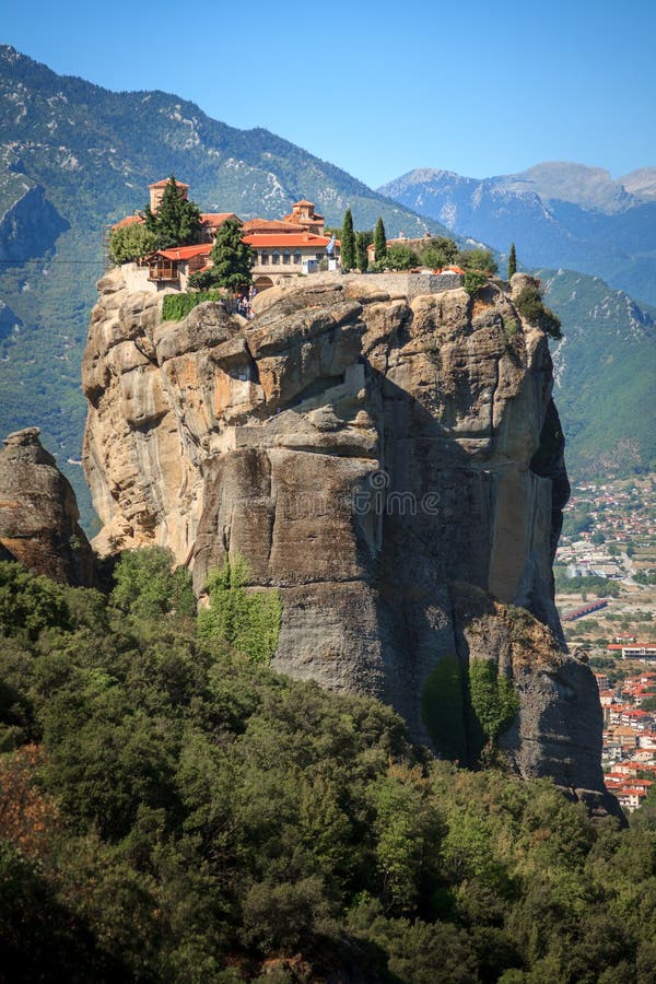 Monastery Atop a Huge Rock Formation in Meteora Stock Image - Image of ...