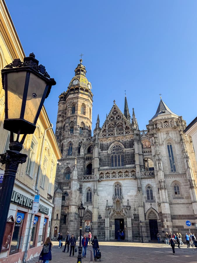 Kosice Street Scene with St. Elizabeth S Cathedral in the Background ...