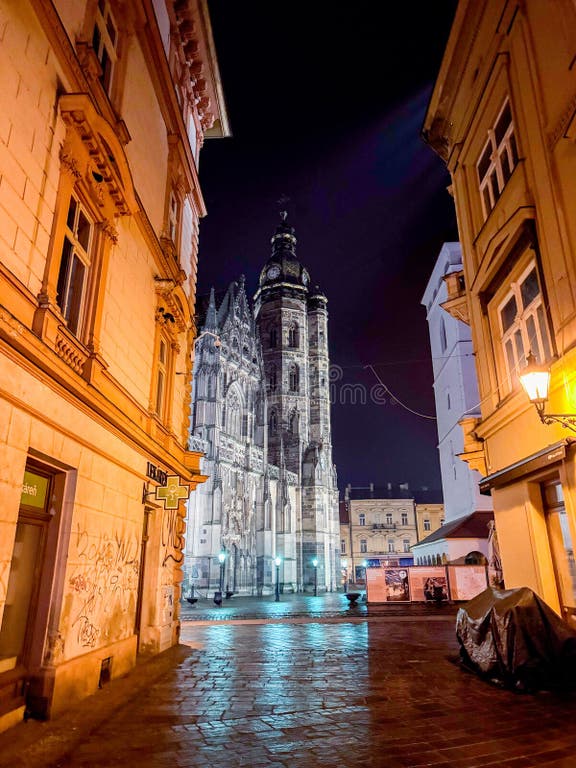 St. Elizabeth S Cathedral Illuminated View from Mlynska Street in ...