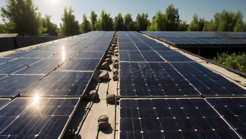 Solar Panels Absorbing Sunlight on a Rooftop. Stock Illustration ...