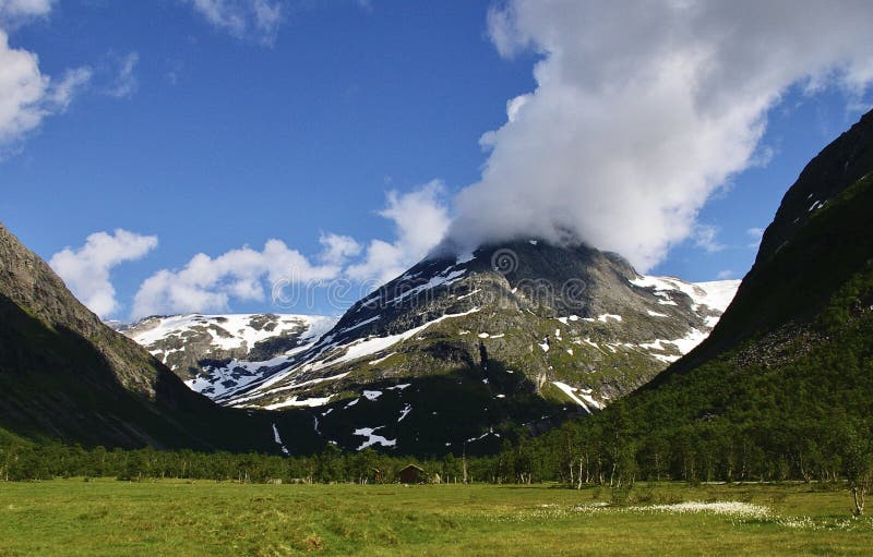 Mountain Rise Above a Field in a Norwegian Valley Stock Image - Image ...