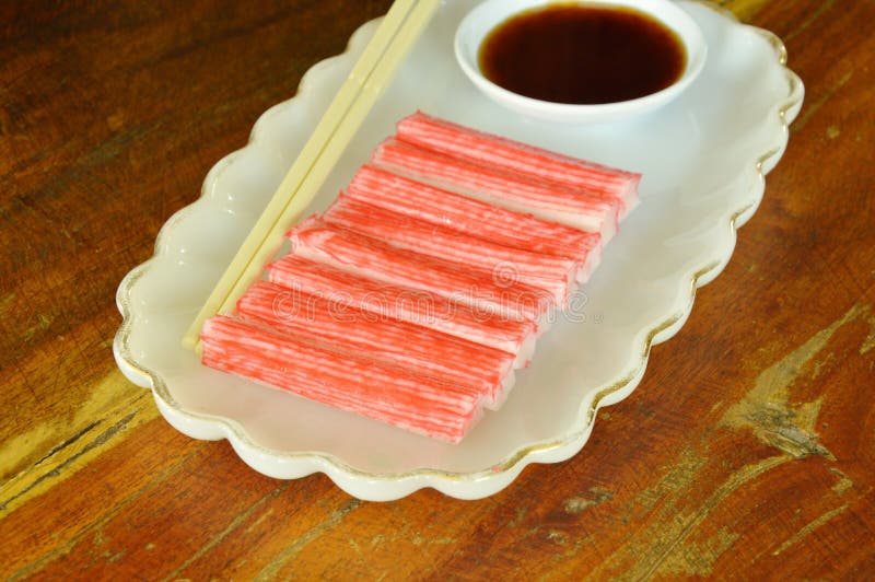 Imitation Crab Stick Made from Fish with Soy Sauce on Plate Stock Image ...