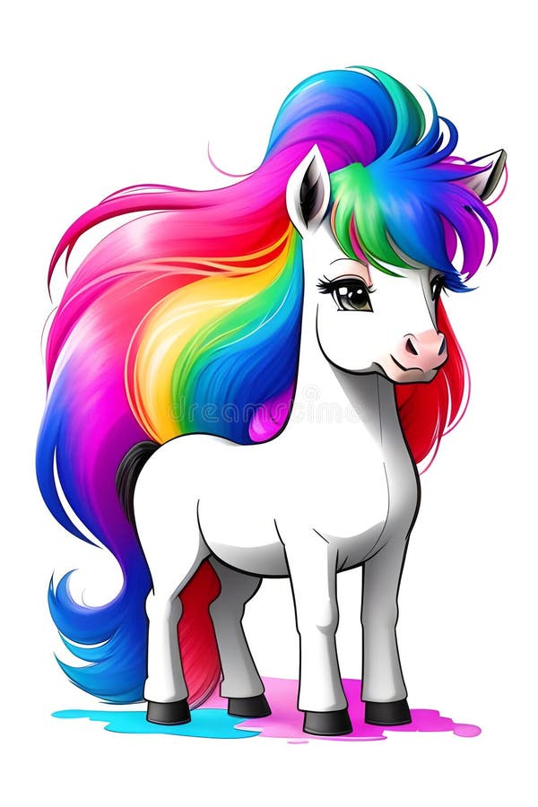 Funny Pony with a Rainbow Mane. Stock Illustration - Illustration of ...