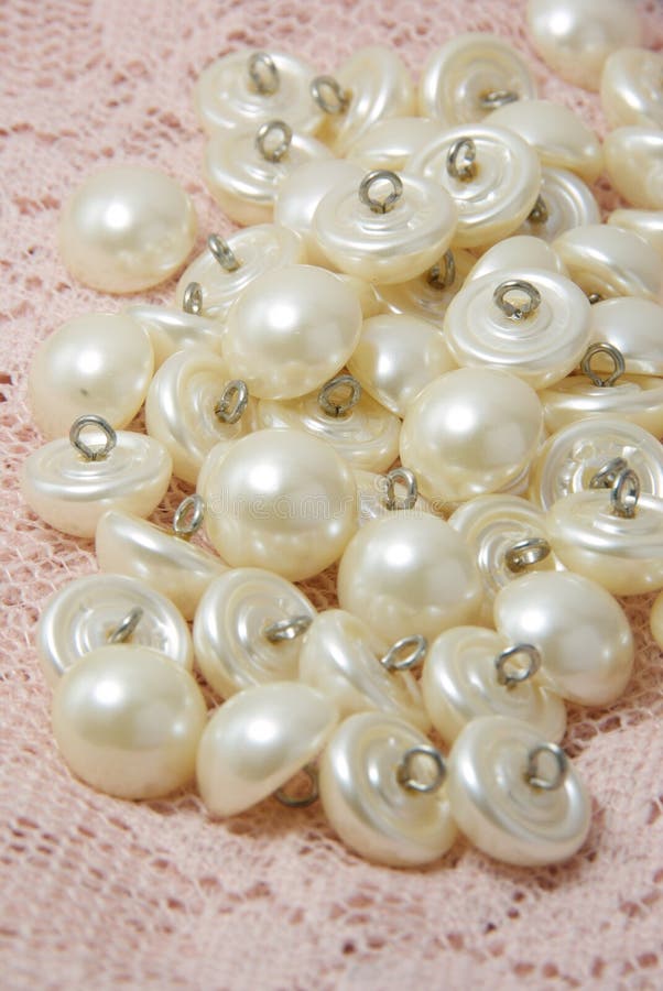 Imitation Pearl Buttons on Lace. Stock Image - Image of clothing ...