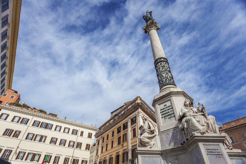 Immaculate Conception Column on Spanish Square in Rome Stock Image ...