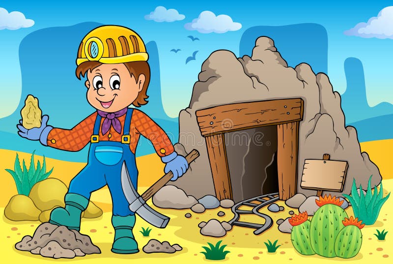 Minatore Con Piccone E Carrello Illustrazione Vettoriale ...