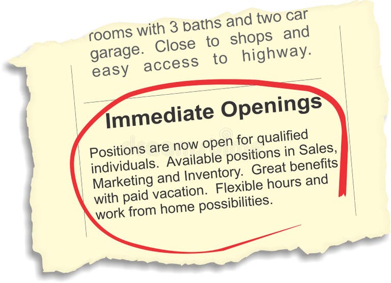 Immediate Openings Job Ad stock vector. Illustration of work - 16124441