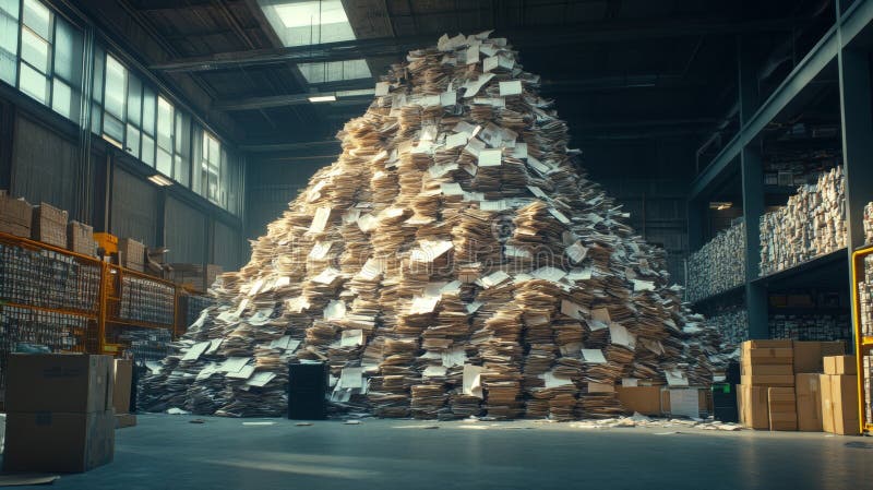 Immense Paper Stack in Industrial Warehouse Stock Illustration ...