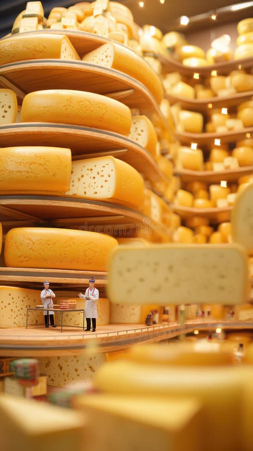 Immense Shelves of Ripening Cheeses at a Cheese Warehouse, with Two ...
