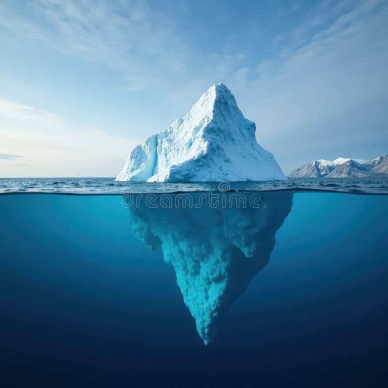 Immense Underwater Iceberg Structure, Half Visible Above the Waves ...