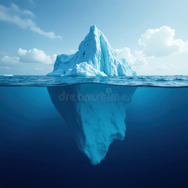 Immense Underwater Iceberg Structure, Half Visible Above the Waves ...