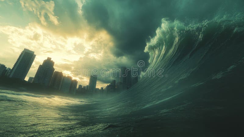 Apocalyptic Coastal City Tsunami Threat Stock Photos - Free & Royalty ...
