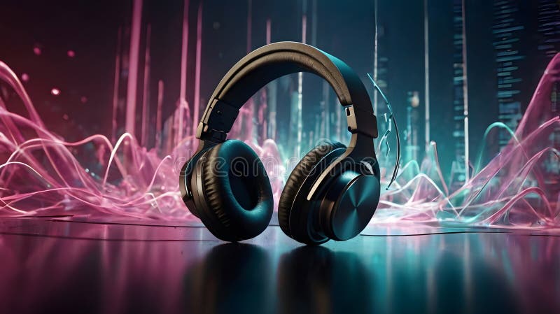 3D Headphones and Abstract Soundscape. Stock Illustration ...