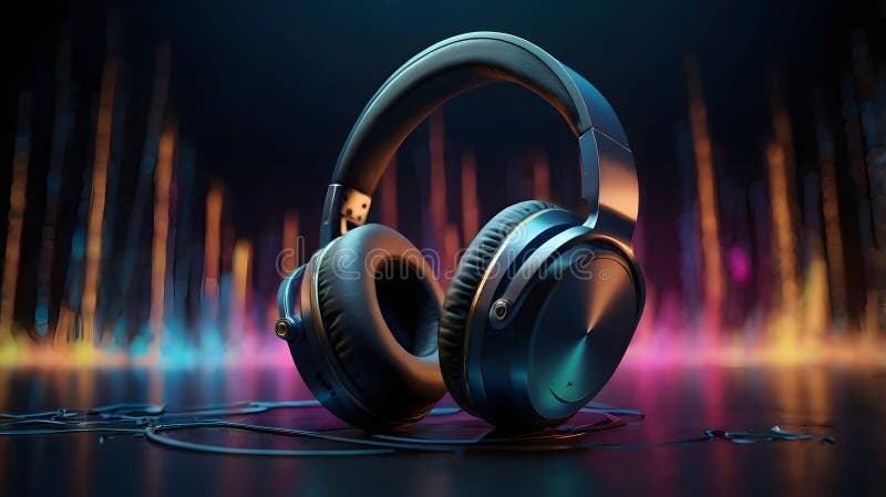 3D Headphones and Abstract Soundscape. Stock Illustration ...