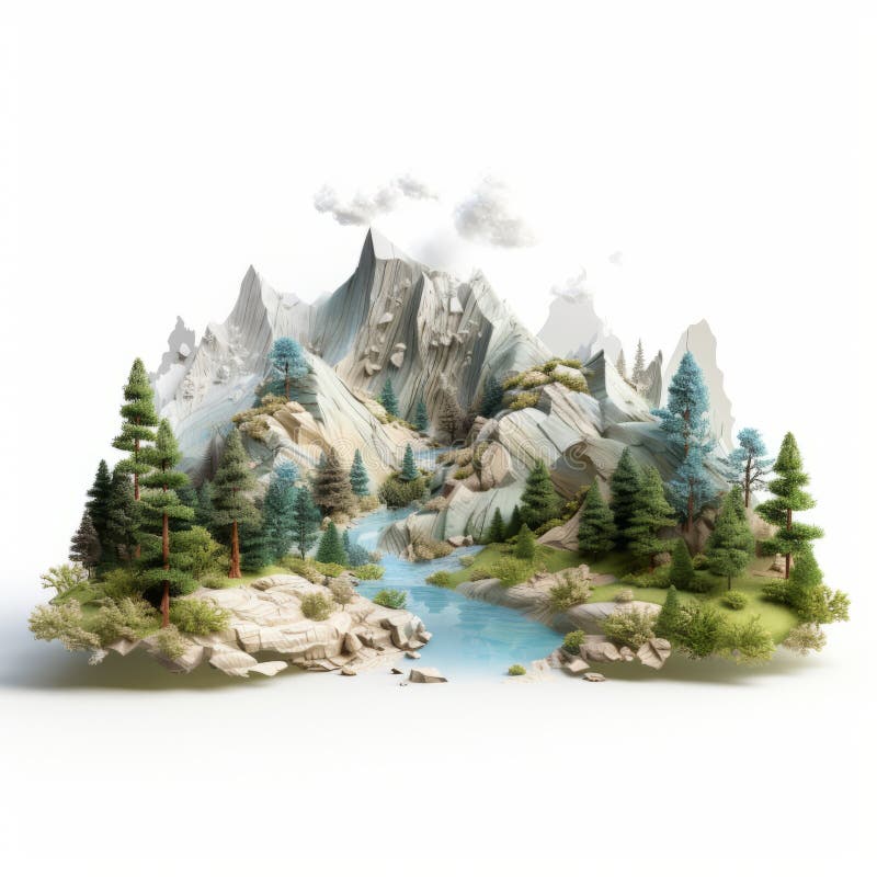 Immerse in a Hyper-realistic 3d Cartoon of a Mountain Terrain Stock ...
