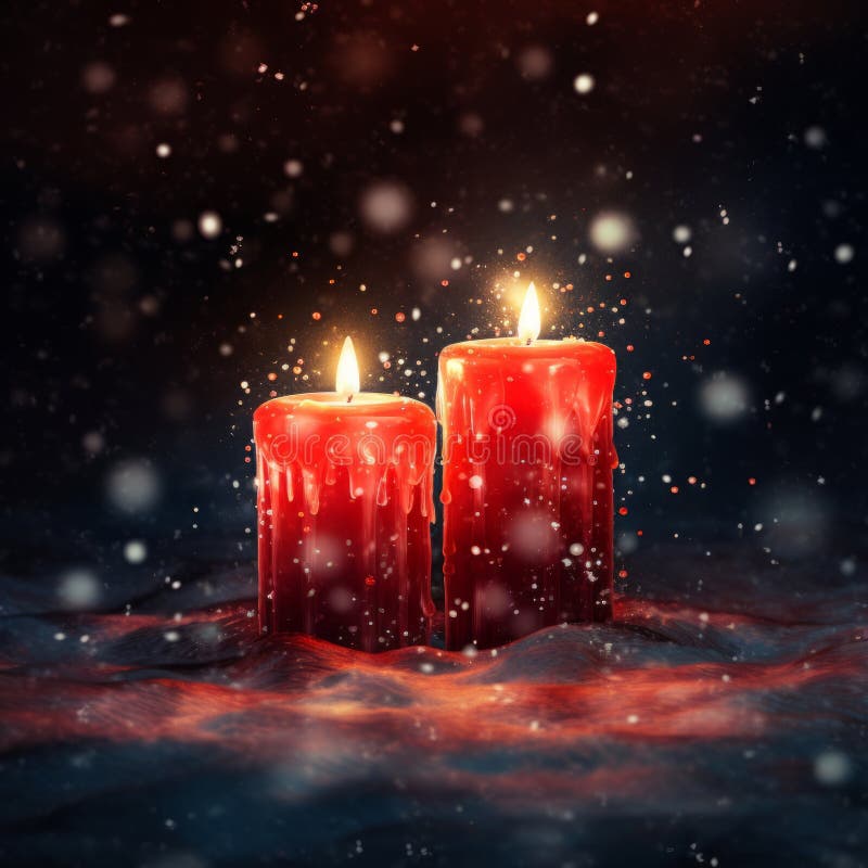 Double Glow: Red Candles Illuminate the Serenity of Falling Snow Stock ...