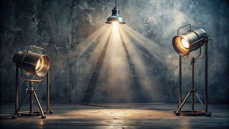 Dramatic Grey Spotlight Backdrop with Vintage Lamps Cinematic Lighting ...