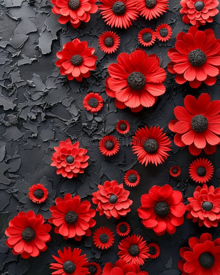 Captivating Red Blossoms on a Textured Black Backdrop Artistic Floral ...