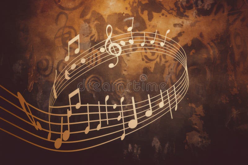 Graceful Music Notes and Abstract Patterns in Grunge Textured Digital ...