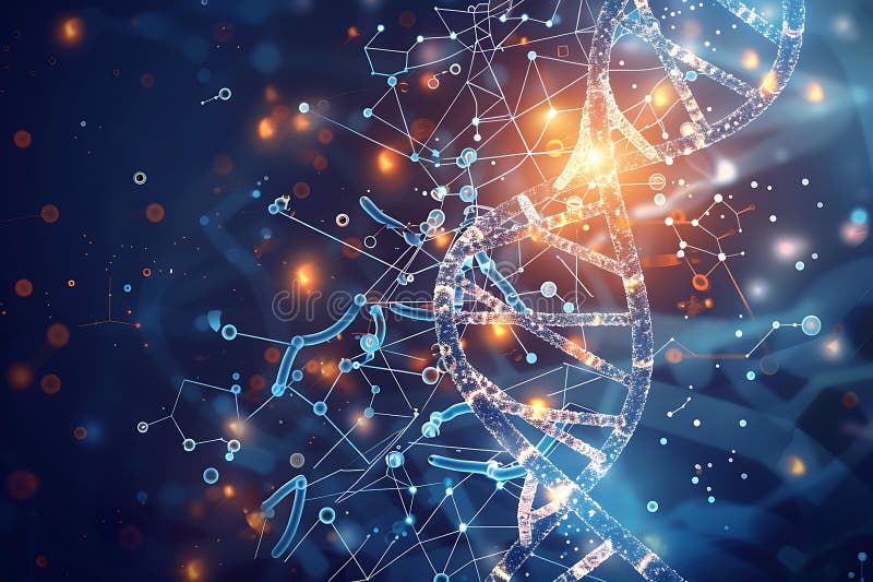 Biotech Digital Background Featuring DNA Molecules Stock Illustration ...