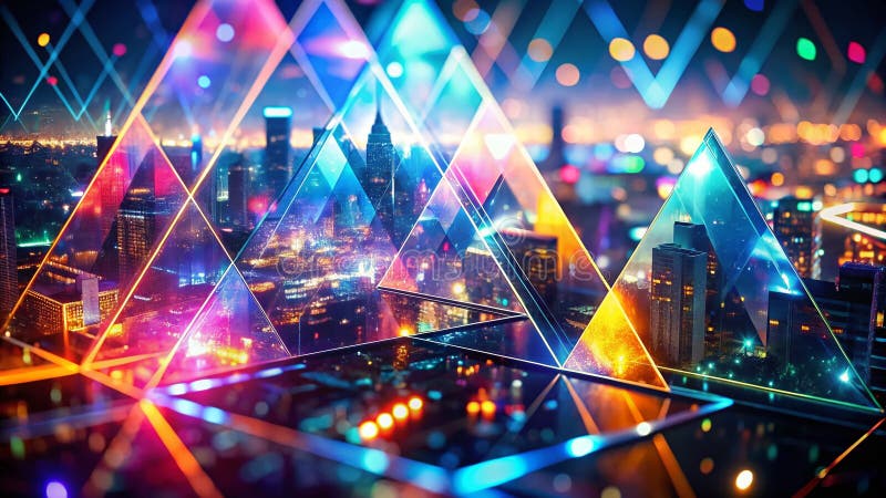 Dynamic Triangular Geometry a Futuristic Double Exposure of 3D Abstract ...