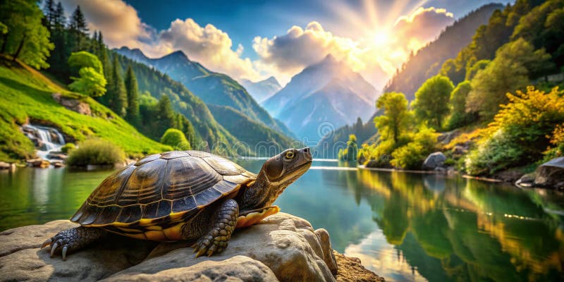 A Panoramic View of a Studious Turtle Academic Turtle in a Natural ...