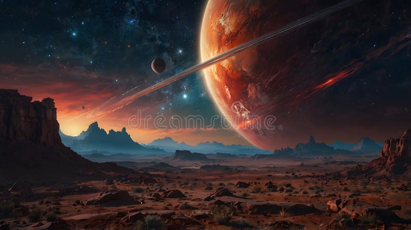 Vibrant Sci-Fi Landscape Featuring a Cosmic Galaxy and Unique Desert ...