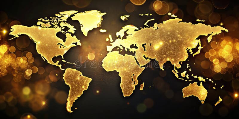 A Glowing Golden World Map Exquisite Bokeh Fantasy Geography a ...