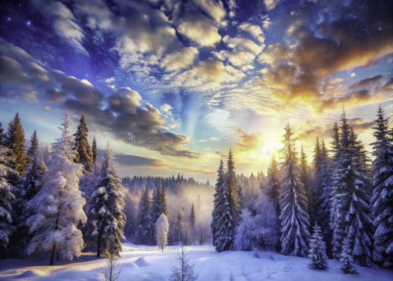 AIGenerated Winter Wonderland a Dreamlike Snowy Forest Scene with Tall ...