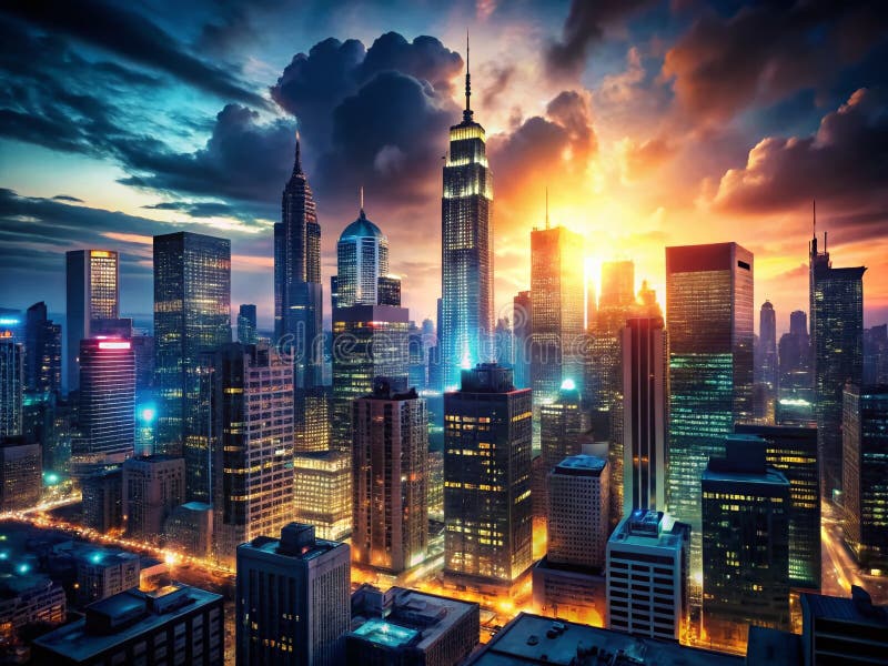 A Breathtaking Nocturnal Metropolis Intricate City Skyline at Night ...