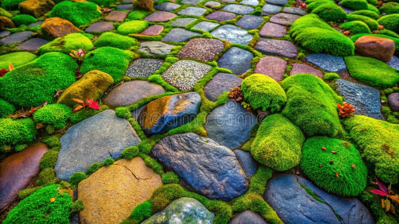 A Stunning TopDown View of a MossCovered Stone Pathway Vibrant Colors ...