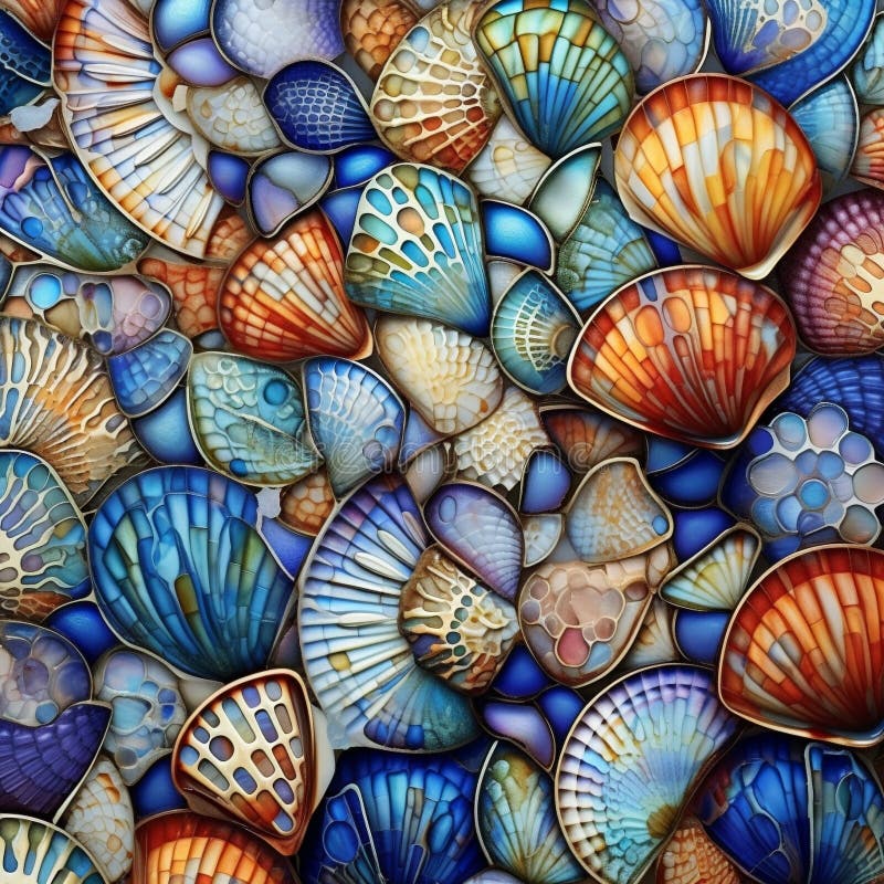 Whimsical Mollusk Mosaic Wallpaper Design Stock Illustration ...
