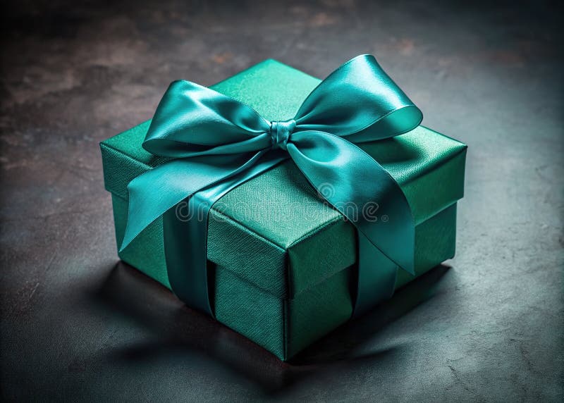 Luxurious Teal Gift Box with Satin Ribbon on Blue Background - Perfect ...
