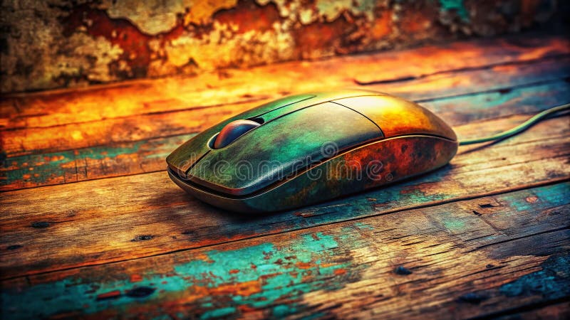 A Panoramic View of a Rustic Vintage Computer Mouse on Weathered Wood ...