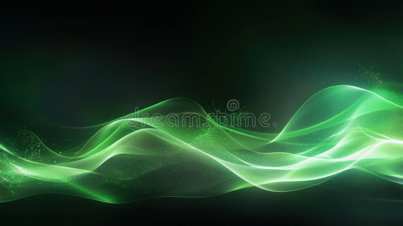 Digital Fusion: Green Neon Wave Lines and Bokeh Lights in Futuristic ...