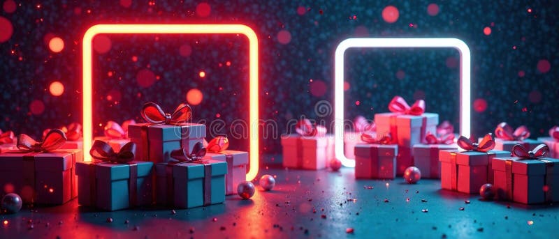 Elegant Neon Gift Boxes with Square Frames a Stunning Digital Art ...