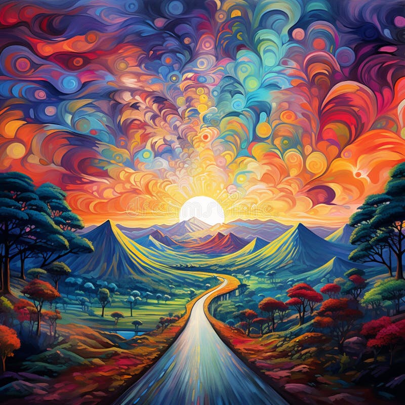 Vibrant Dreamscape: Abstract Elements and Surreal Formations Stock ...