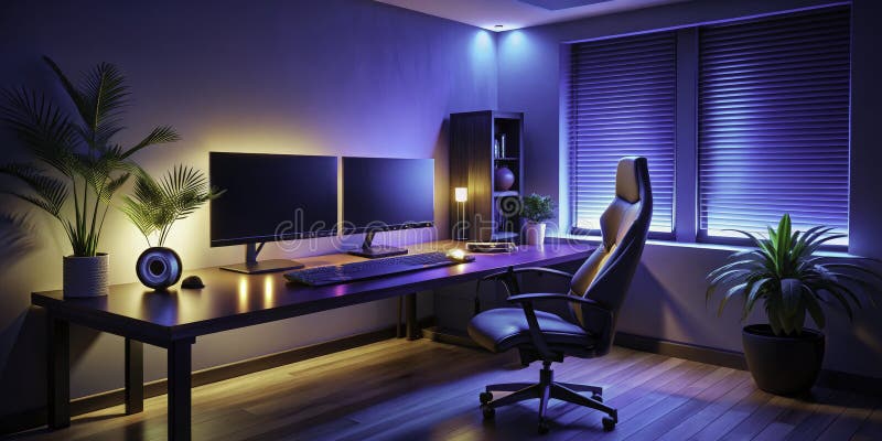 Immerse Yourself in a Captivating LowLight Workspace Sleek Monitors ...