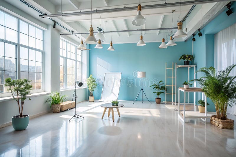 Pristine Blue Minimalist Photography Studio Serene Space for Creative ...