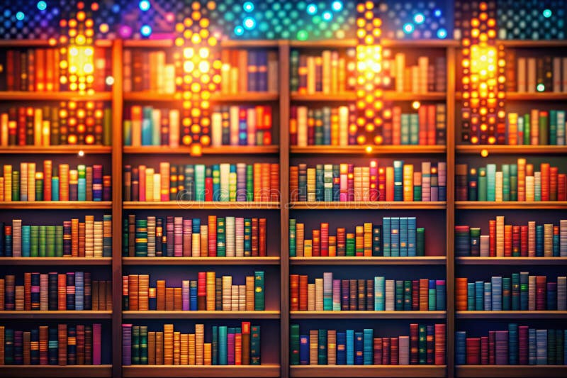 RetroStyled Pixel Art Library Background a Detailed 8Bit Book Shelf ...