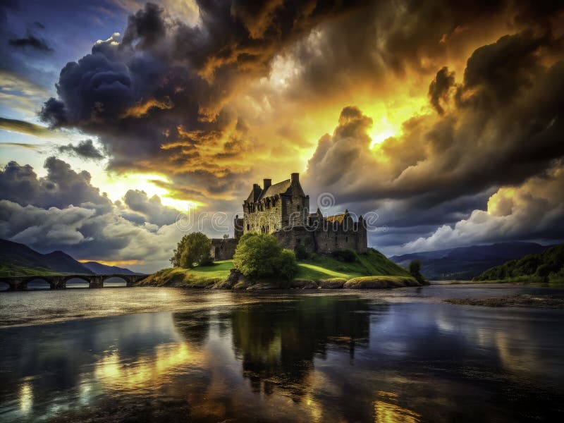 Majestic Castle by a Stormy River a Breathtakingly Dramatic Fantasy ...